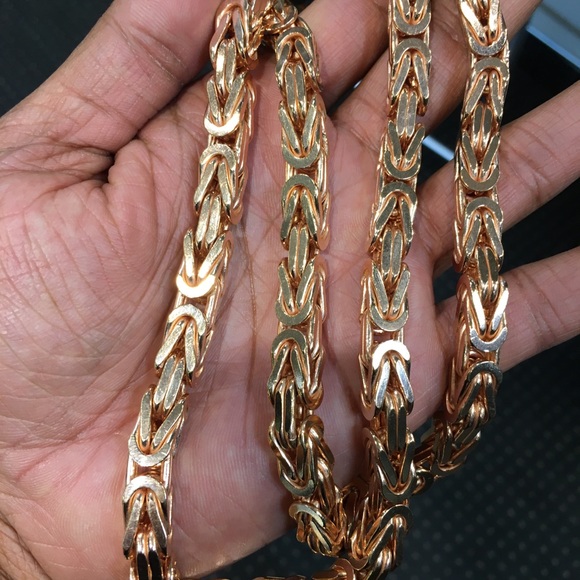 TGDJ | Accessories | Mens Byzantine Chain In 4k Solid Rose Gold 77mm ...